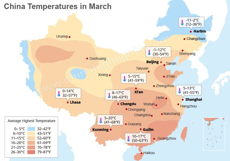 China Weather in March, Average Temperature in Major Chinese Cities