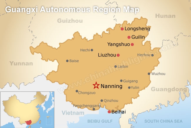 Guangxi Map, Map of Guangxi's Tourist Attractions and Cities
