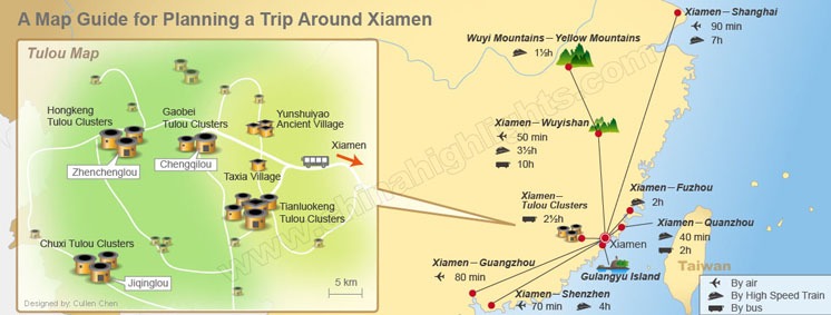 xiamen maps, Map of Xiamen and Nearby Cities