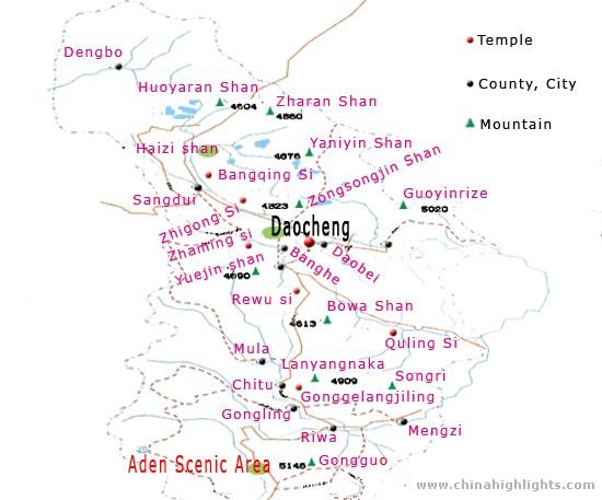 Daocheng Maps, Maps of Daocheng's Attractions